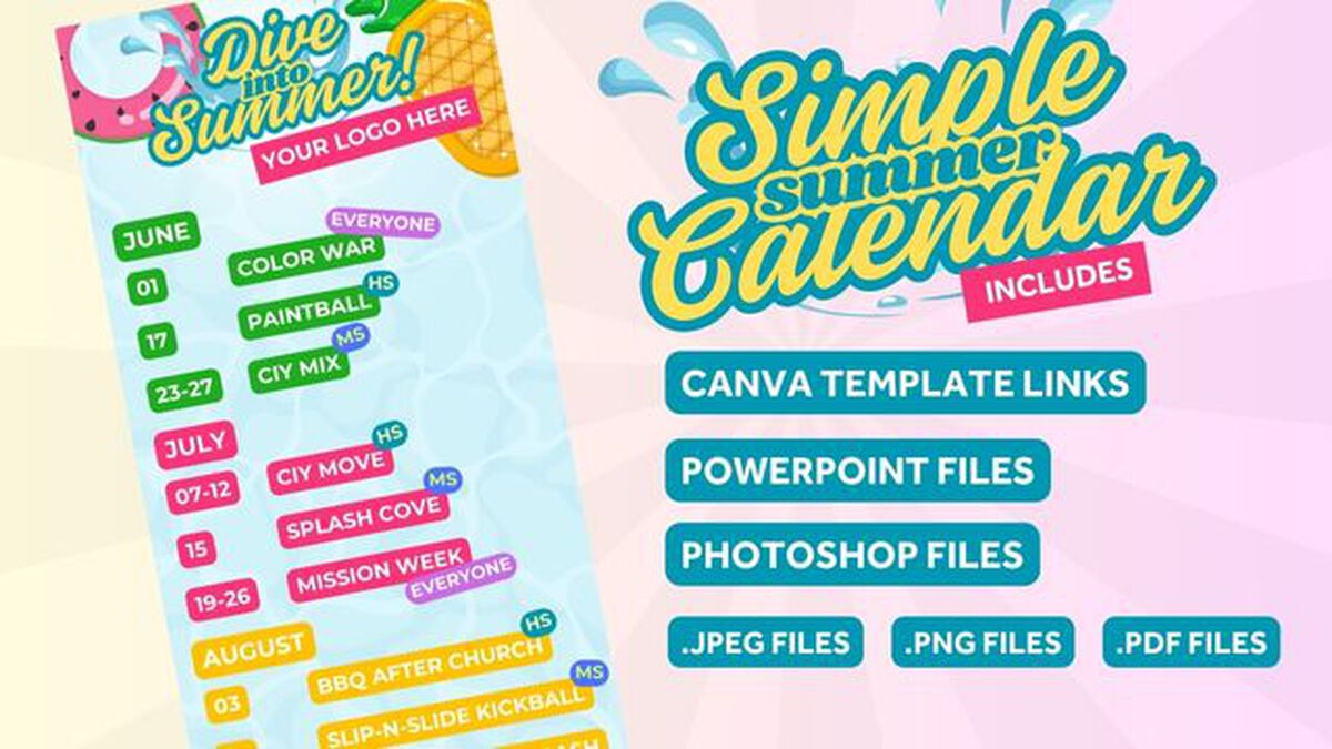 Simple Summer Calendar | Editable Calendars | Download Youth Ministry