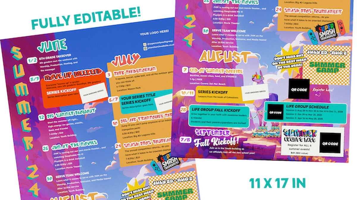 Epic Summer Calendar | Editable Calendars | Download Youth Ministry